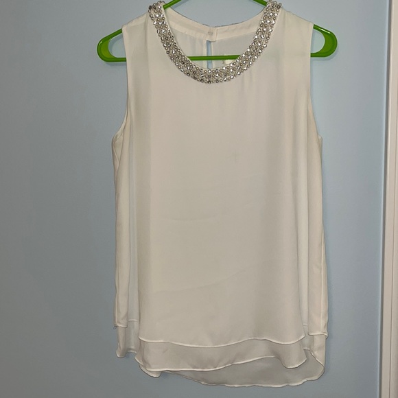 Kenar | Tops | Ivory Blousetank With Pearl And Jewelrimmed Neckline ...